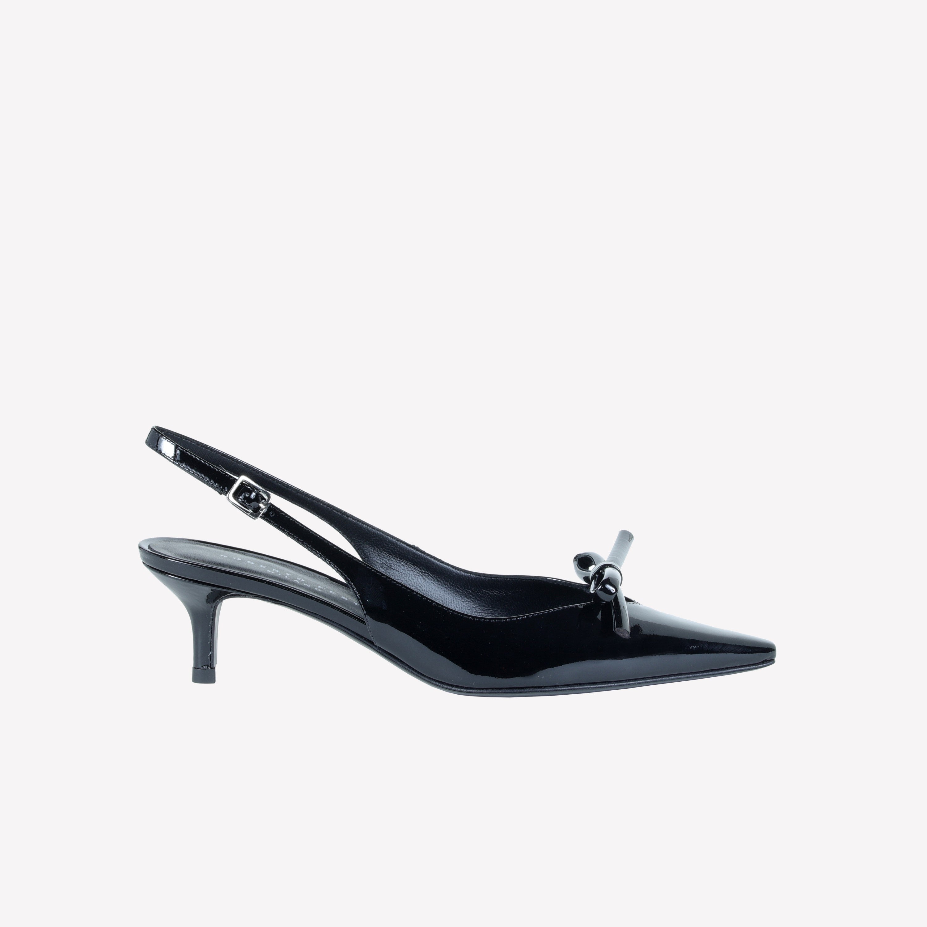BLACK PATENT LEATHER SLINGBACK WITH BOW SENYA – Roberto Festa