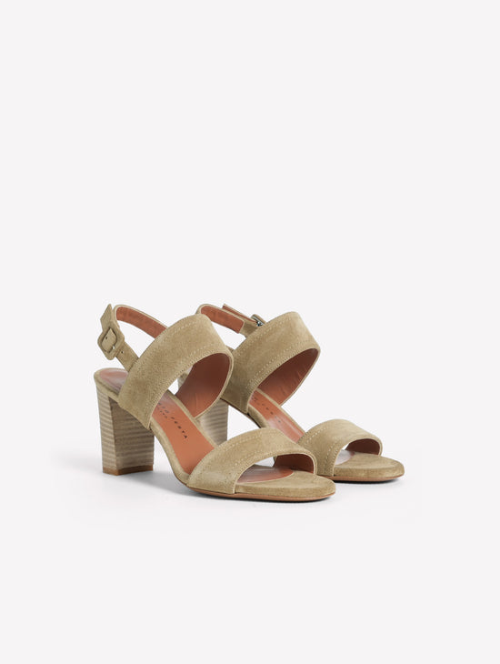 SAND-COLORED LEATHER SANDAL WITH DOUBLE STRAP AND MEDIUM HEEL PUMA ...